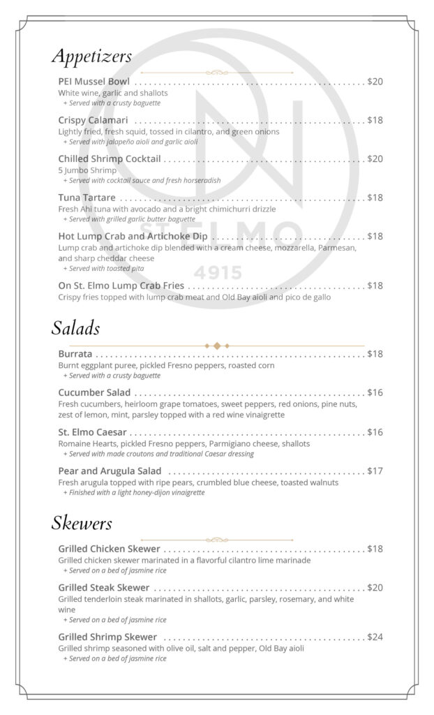 Menu - On St. Elmo