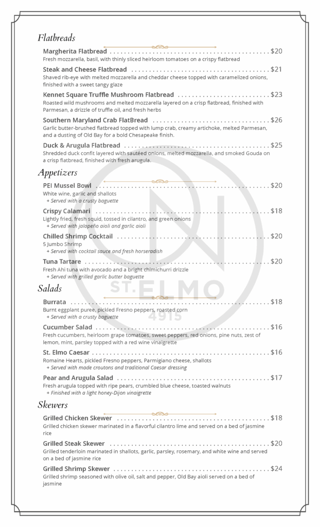 Menu - On St. Elmo