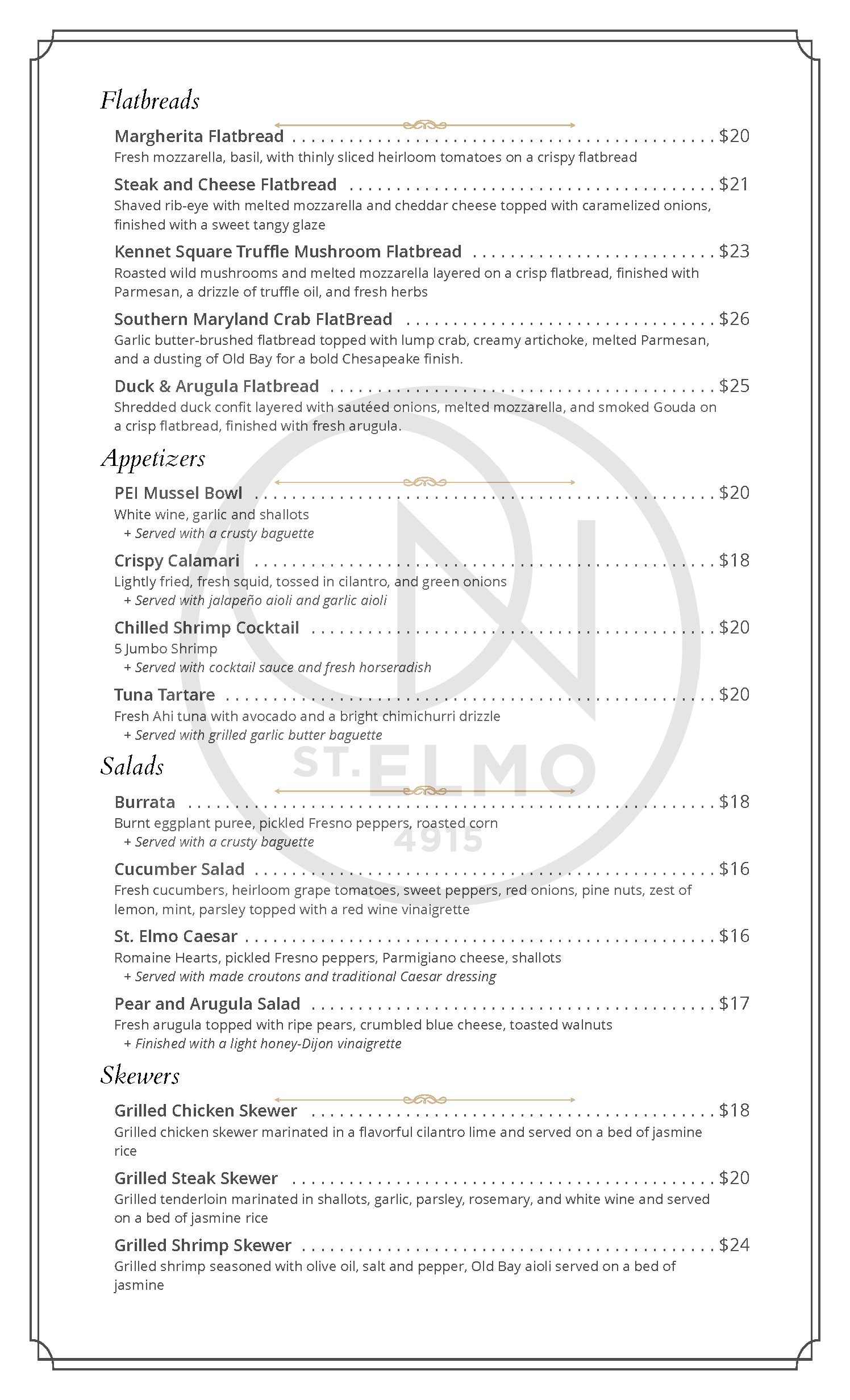 Menu - On St. Elmo