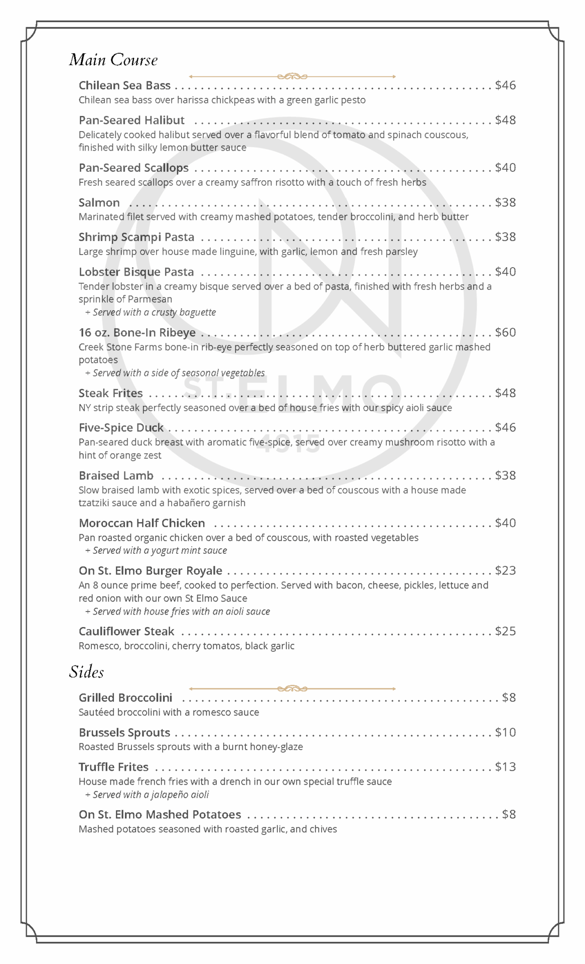 Menu - On St. Elmo